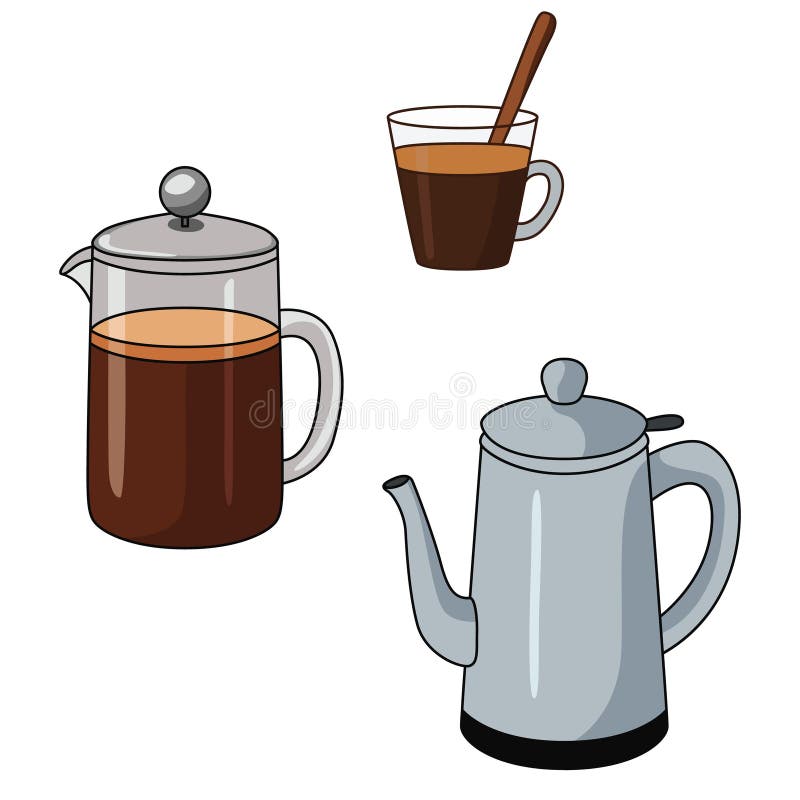 French Press, Electric Kettle, and Coffee Cup Stock Vector ...