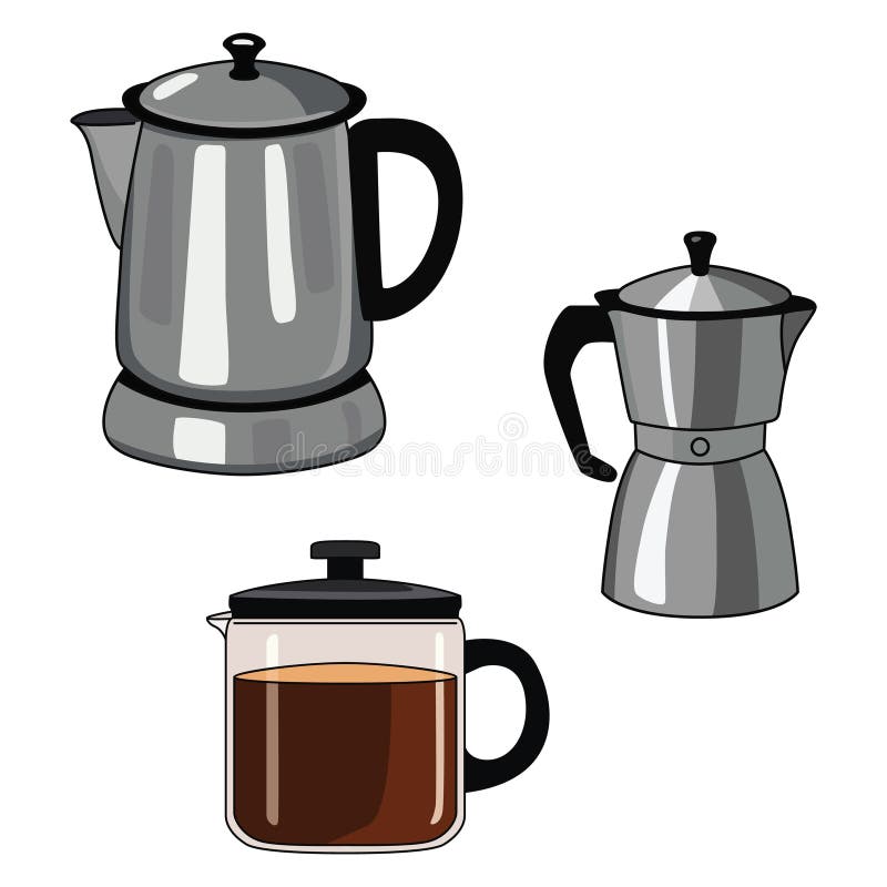 French Press, Electric Kettle, and Coffee Machine Stock Vector ...