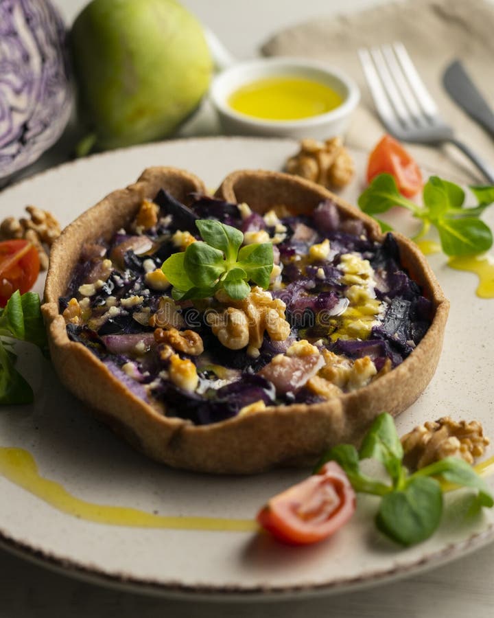 French Quiche with Red Cabbage and Vegetables. Traditional French ...