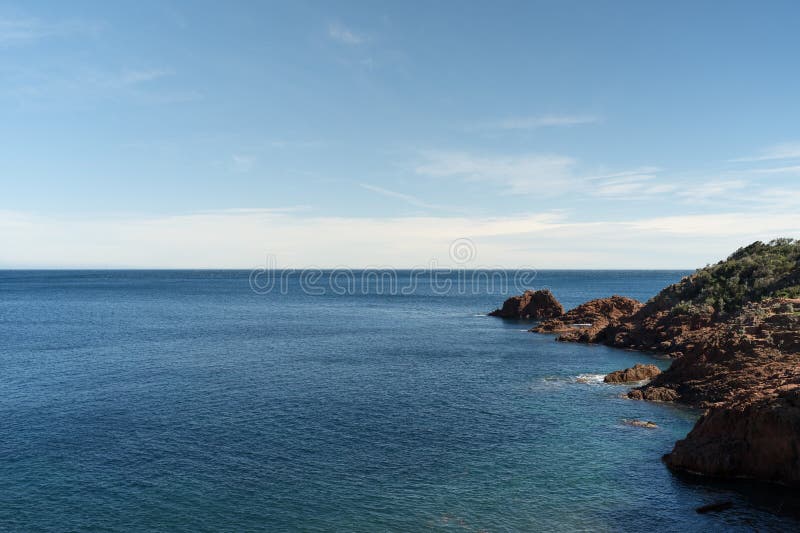 French Riviera Coast with Red Rocks in Saint Raphael Stock Image ...