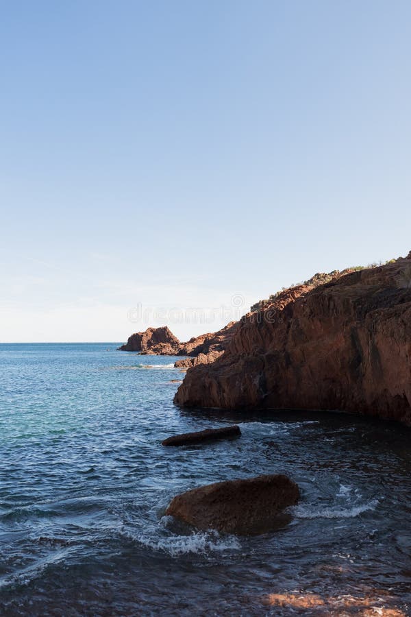 French Riviera Coast with Red Rocks in Saint Raphael Stock Photo ...