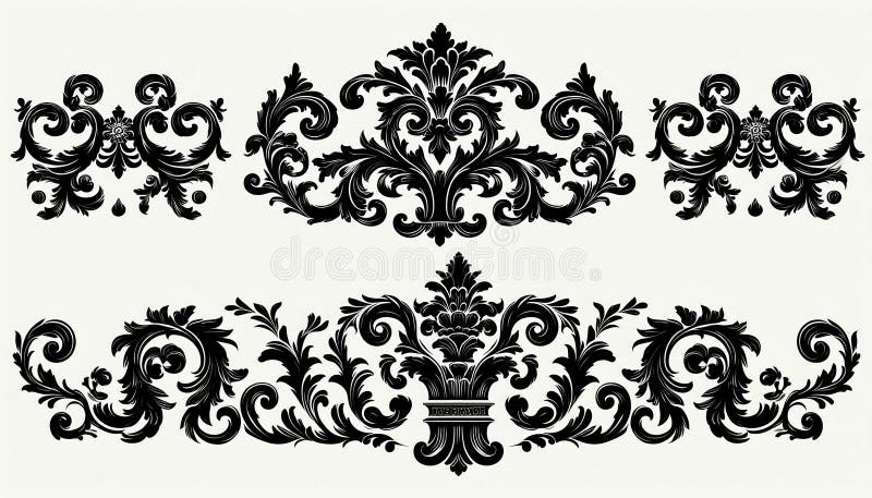 Rococo Floral Scroll and Frame Border Silhouette Ornament Stock Vector ...