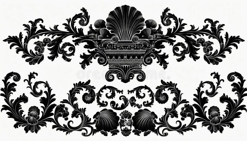 French Rococo Shell and Scroll Border Silhouette Ornament Stock ...