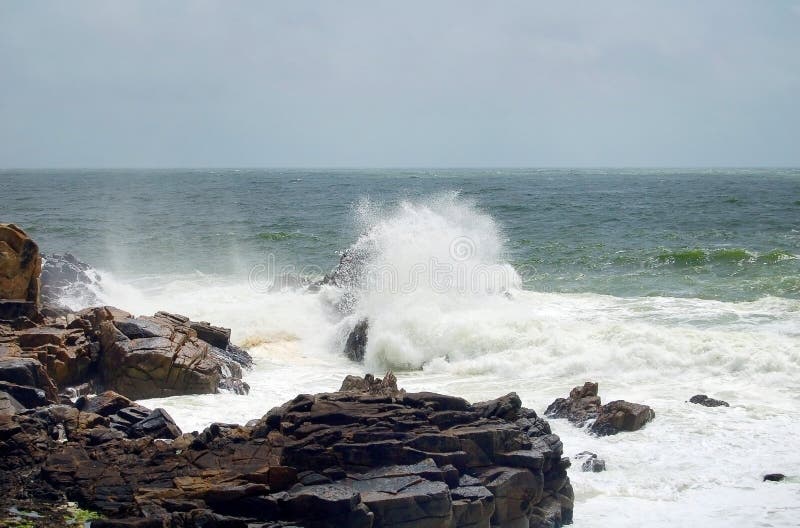 French Sea Shore with Wild Waves and Rocks Stock Photo - Image of ...