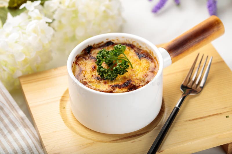 The FRENCH Soup Served in a Dish Isolated on Table Side View of Arabian ...