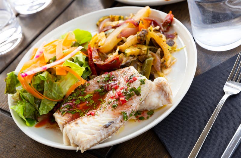 French-style Molva or Sea Pike with Vegetables. Stock Photo - Image of ...