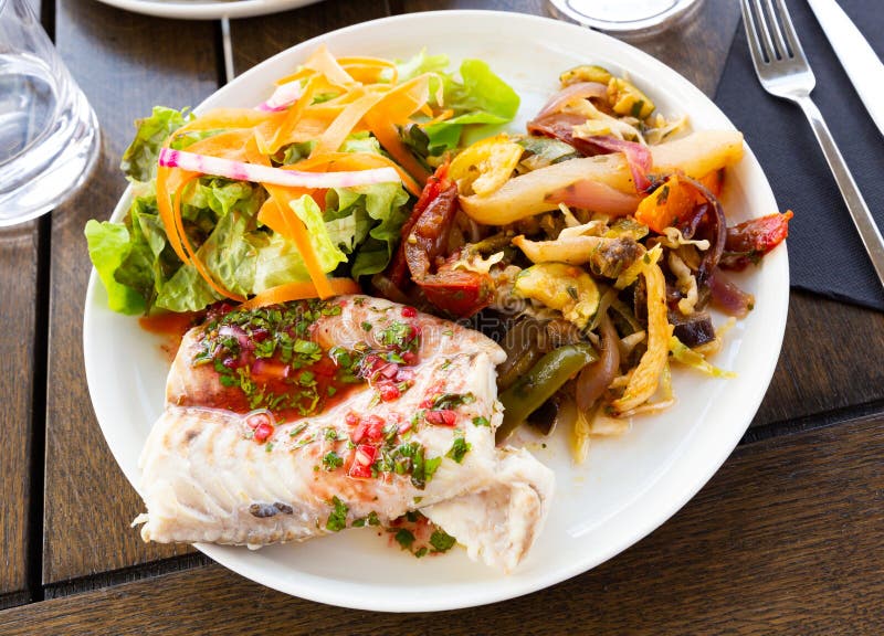 French-style Molva or Sea Pike with Vegetables. Stock Image - Image of ...