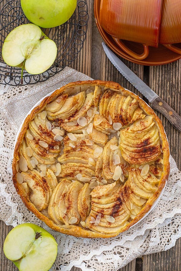 French Sweet Apple Tart with Apples, Cinnamon and Almonds Stock Image ...