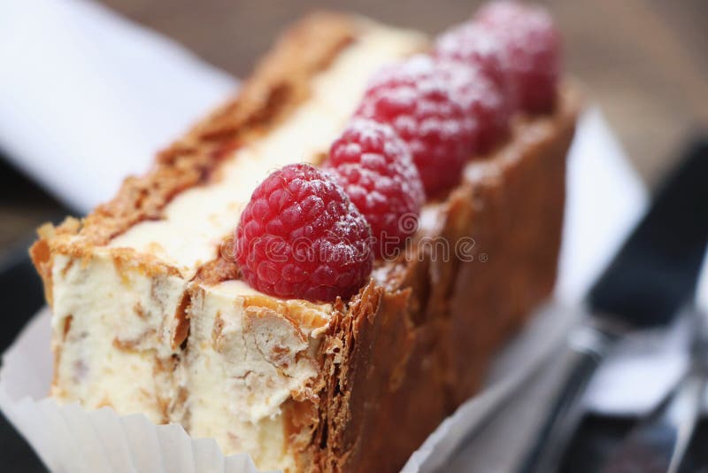 French Sweet Pastry with Raspberries Stock Image - Image of french ...