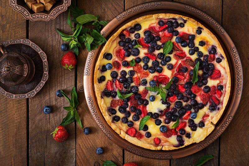 French Tart (flan) with Berries and Custard. Stock Photo - Image of ...