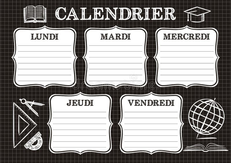 French Template of a School Schedule for 5 Days Stock Vector ...