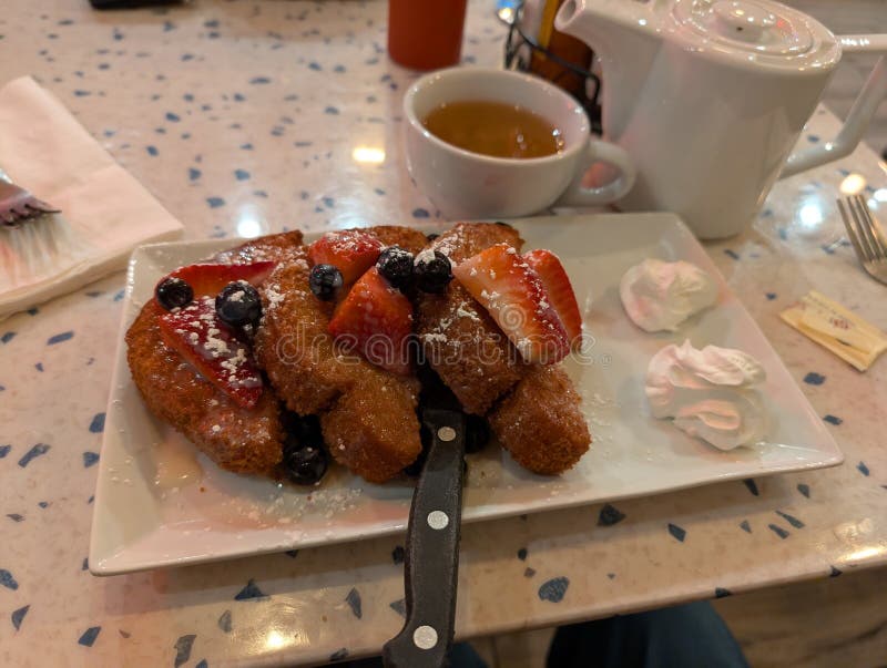 French Toast Breakfast with Hot Tea Stock Photo - Image of french ...
