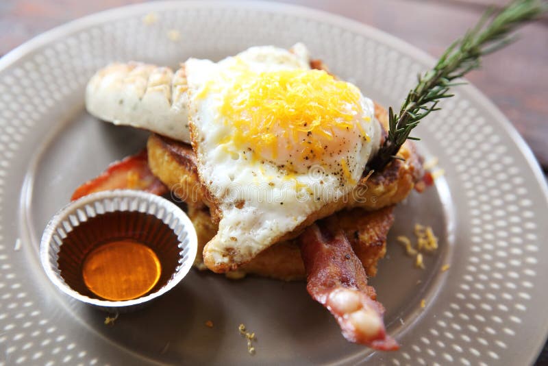 French Toast Eggs and Bacon Breakfast Brekkie Stack Stock Image - Image ...