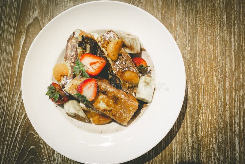 French Toast with Mix Fruits Stock Image - Image of white, plate: 75878579