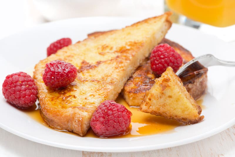 Plate Of French Toast With Fruit And Maple Syrup Stock Photo - Image of ...