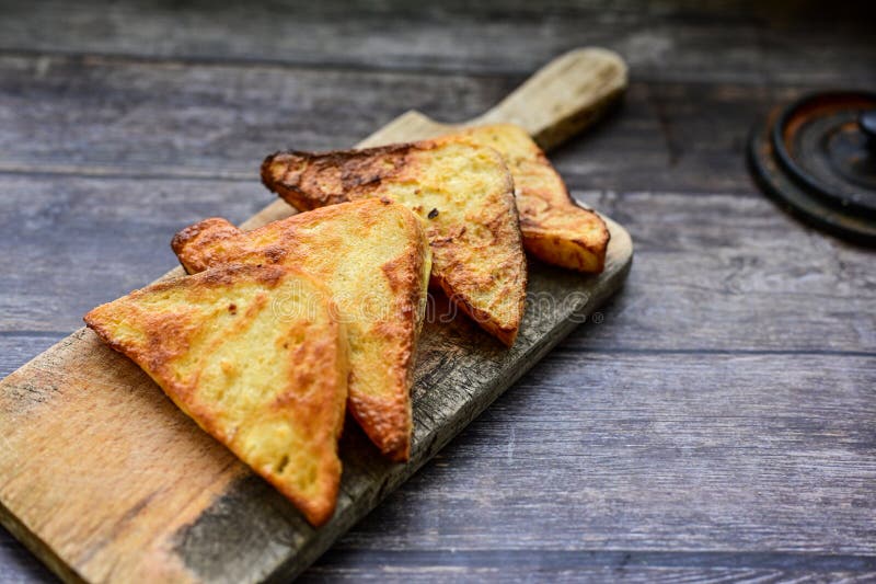 French Toast and White Cheese.Deep Fried Bread with Organic Free Range ...
