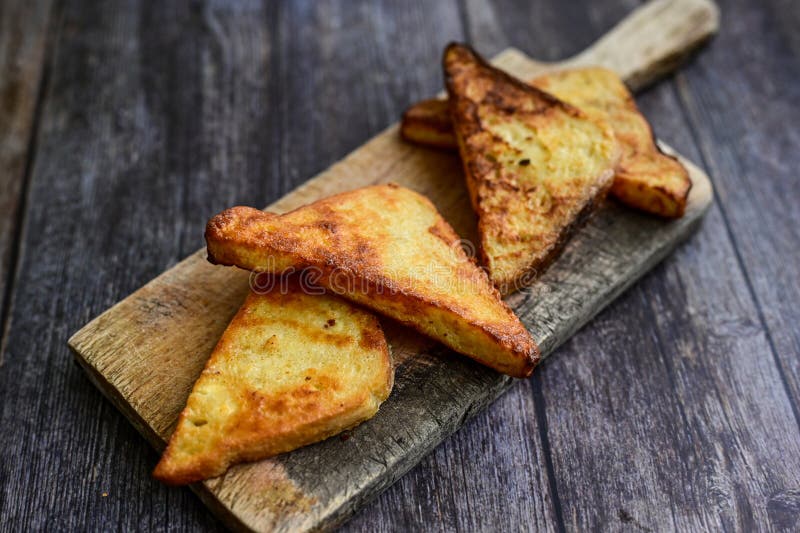 French Toast and White Cheese.Deep Fried Bread with Organic Free Range ...