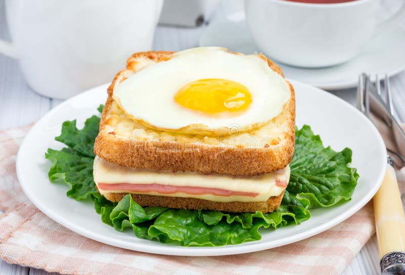 French Toasted Sandwich Croque Madame Stock Image - Image of bread ...