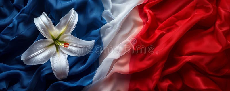 French Tricolor Flag with a Flower on a Banner Stock Image - Image of ...