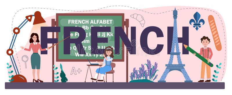 French Typographic Header. Language School French Course Stock Vector ...