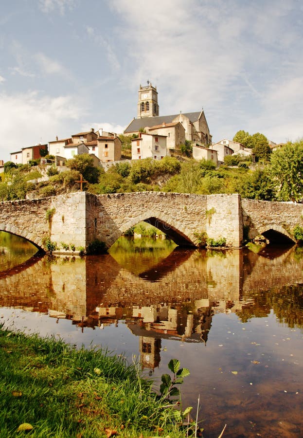 French Village with Church on a Hill Stock Photo - Image of river ...