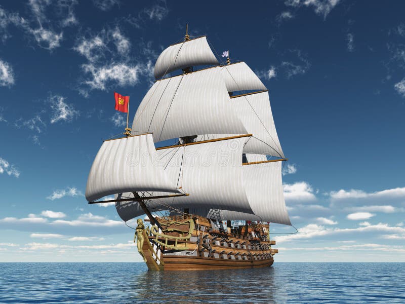 French Warship of the 18th Century at Sunset Stock Illustration ...