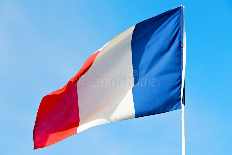 French Waving Flag in the Blue Sky France Colour and Wave Stock Image ...