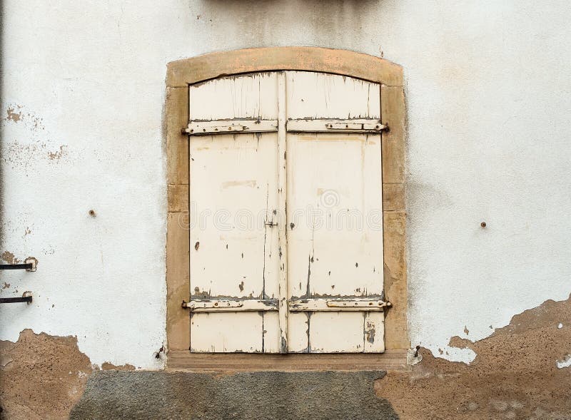 French Window with Closed Old Medieval Wooden Stock Image - Image of ...