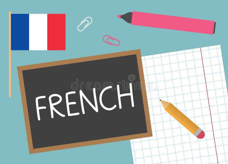 French Written on Chalkboard, Concept of Learning Language, Flat Lay ...