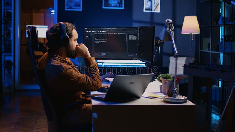 Frenzied Programmer Impatiently Taping Desk with Fingers while Writing ...