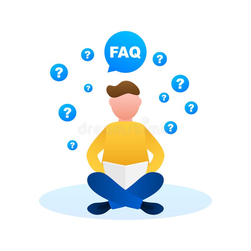 Frequently Asked Questions FAQ Bubble and Man. Speech Bubble with Text ...