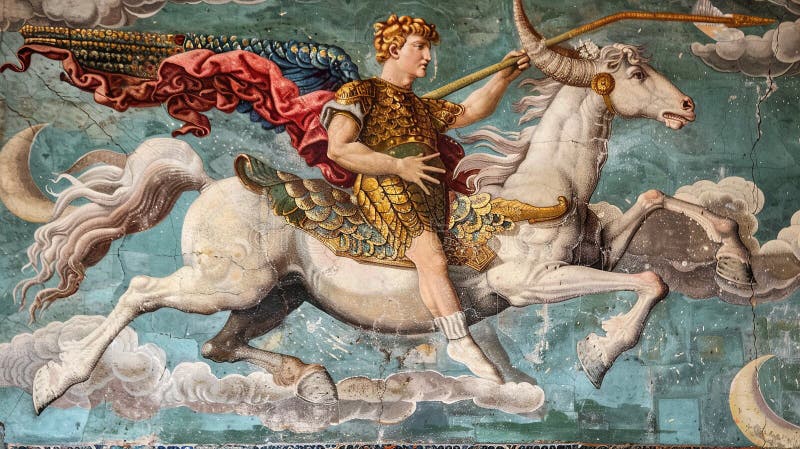 Fresco of a Rider on a White Horse Stock Illustration - Illustration of ...