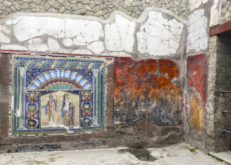 Frescoes in the Archaeological Site of Herculaneum Stock Photo - Image ...