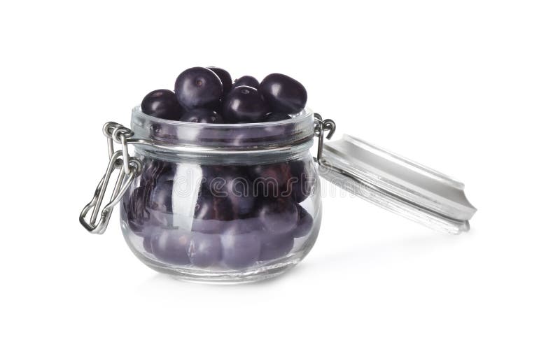 Fresh Acai Berries in Glass Jar Isolated Stock Photo - Image of ...