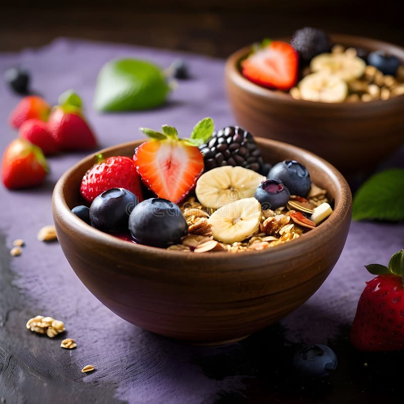Fresh Acai Bowl with Crunchy Granola & Berries Stock Photo - Image of ...