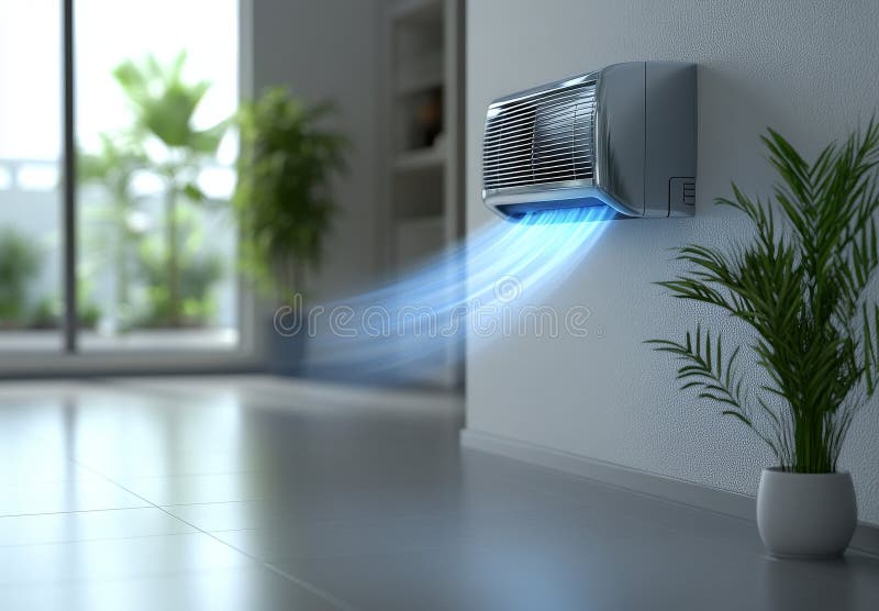 Fresh Air Circulates Throughout the Room, Cooled by a Sleek, Modern Air ...