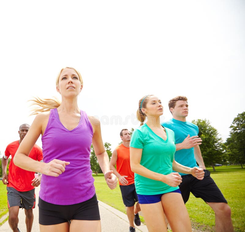 Fresh Air Jogging. Front View of a Group of Runners Exercising Outdoors ...