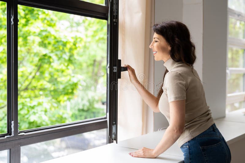 Fresh Air from Window stock photo. Image of girl, closed - 219938668
