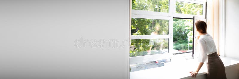 Fresh Air from Window. Side View Stock Photo - Image of girl, panoramic ...