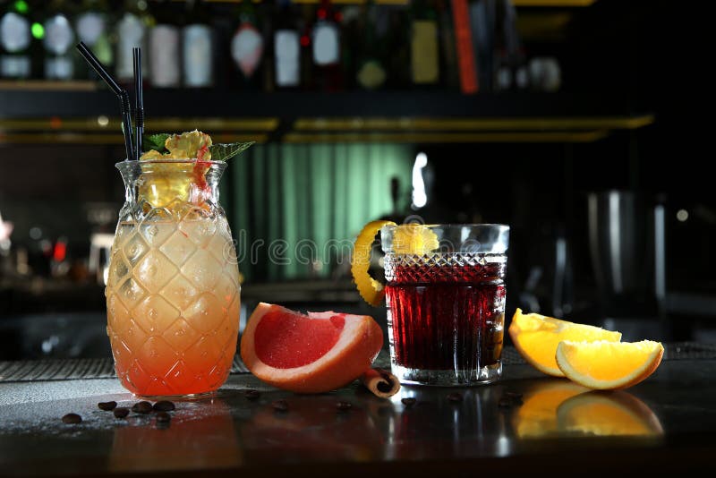 Fresh Alcoholic Cocktails in Glasses Stock Photo - Image of fresh ...