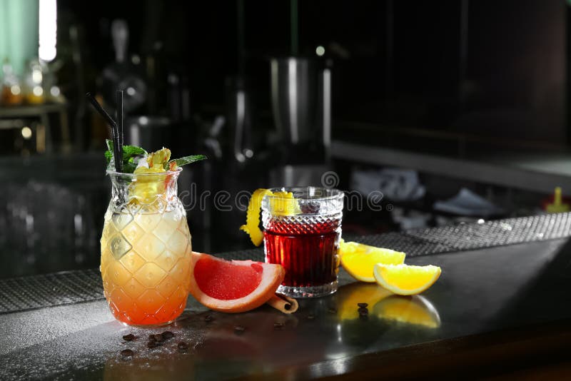 Fresh Alcoholic Cocktails in Glasses Stock Image - Image of club, night ...