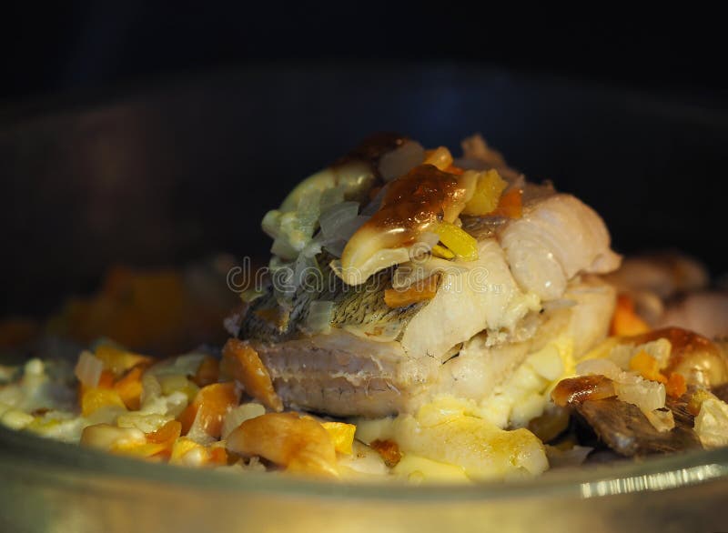 Fresh Appetizing Fish Cooked with Vegetables in the Oven. Stock Image ...