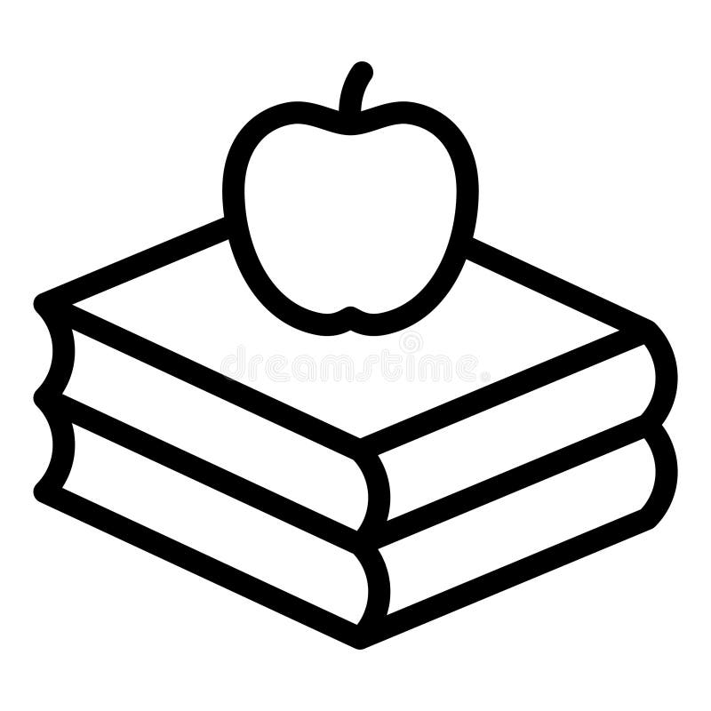 Fresh Apple on Book Stack Line Icon, Reading and Food Concept. Vector ...