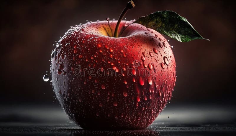 Fresh Apple Drop with Wet Leaf and Dew ,generative AI Stock ...