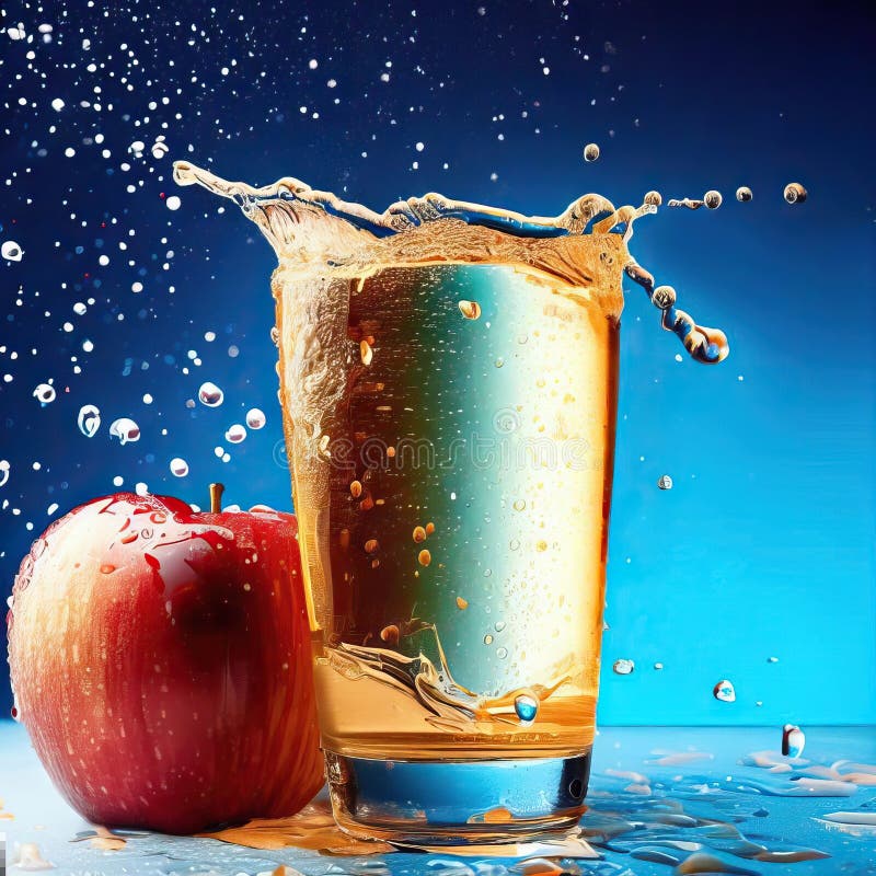 Fresh Apple Juice Splash, Isolated on Blue Background Stock ...