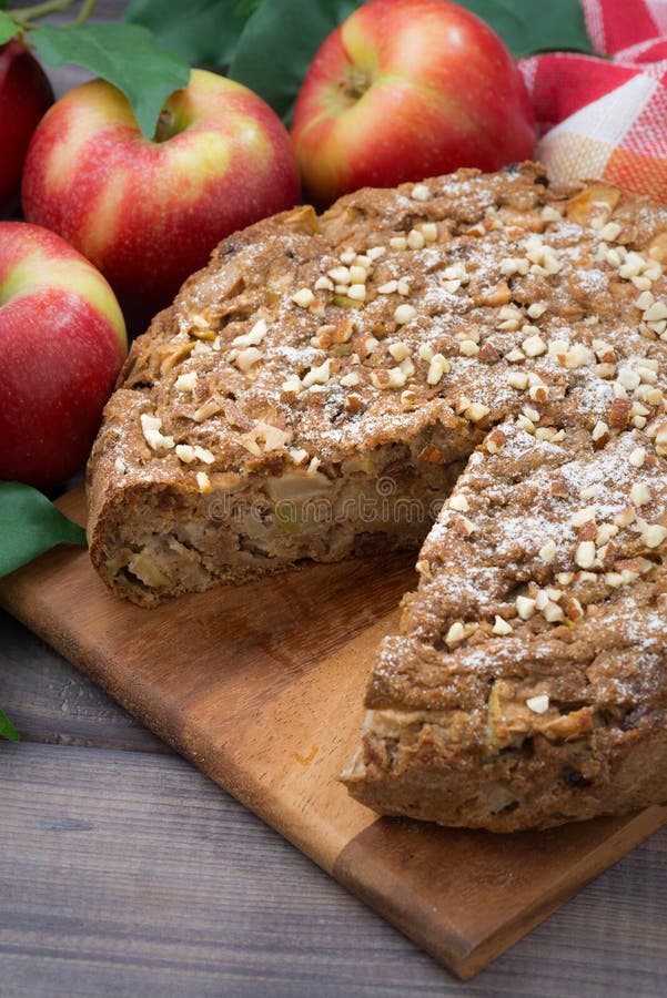 Fresh Apple Pie in a Cut on Wooden Board, Top View Stock Photo - Image ...