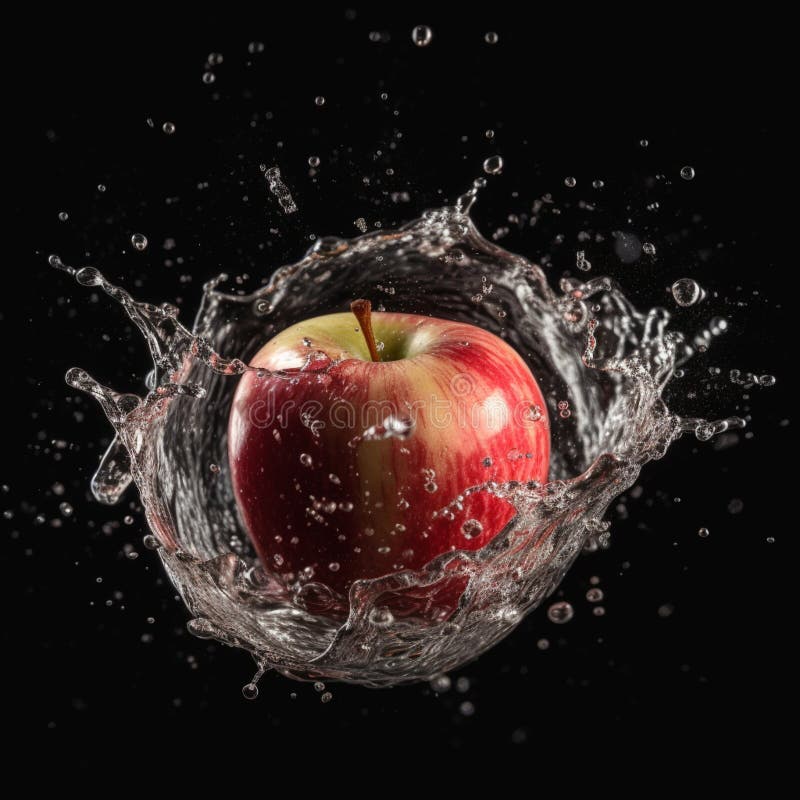 Fresh Apple with Splash and Drops of Water Stock Illustration ...