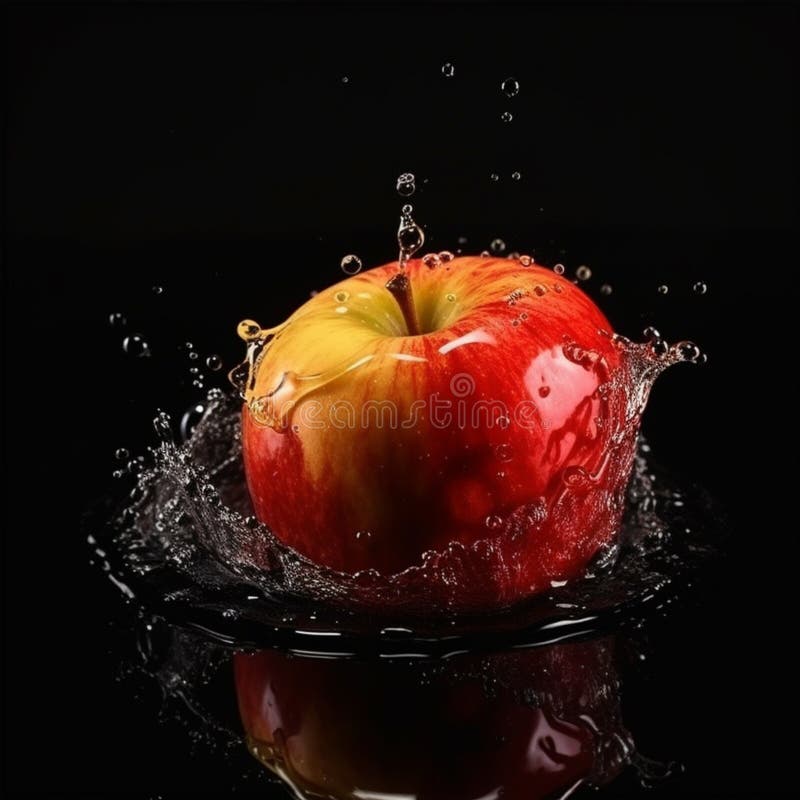 Fresh Apple with Splash and Drops of Water Stock Illustration ...