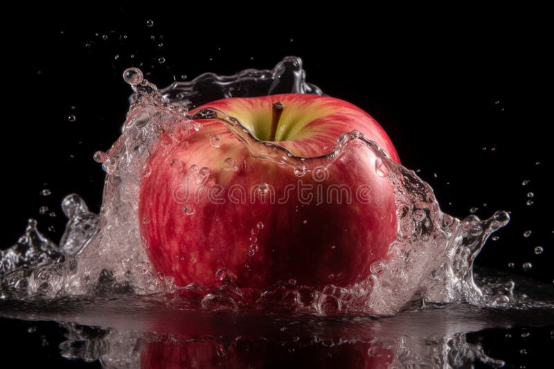 Fresh Apple with Splash and Drops of Water Stock Illustration ...