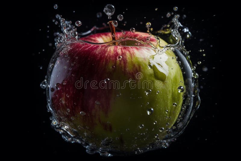 Fresh Apple with Splash and Drops of Water Stock Illustration ...